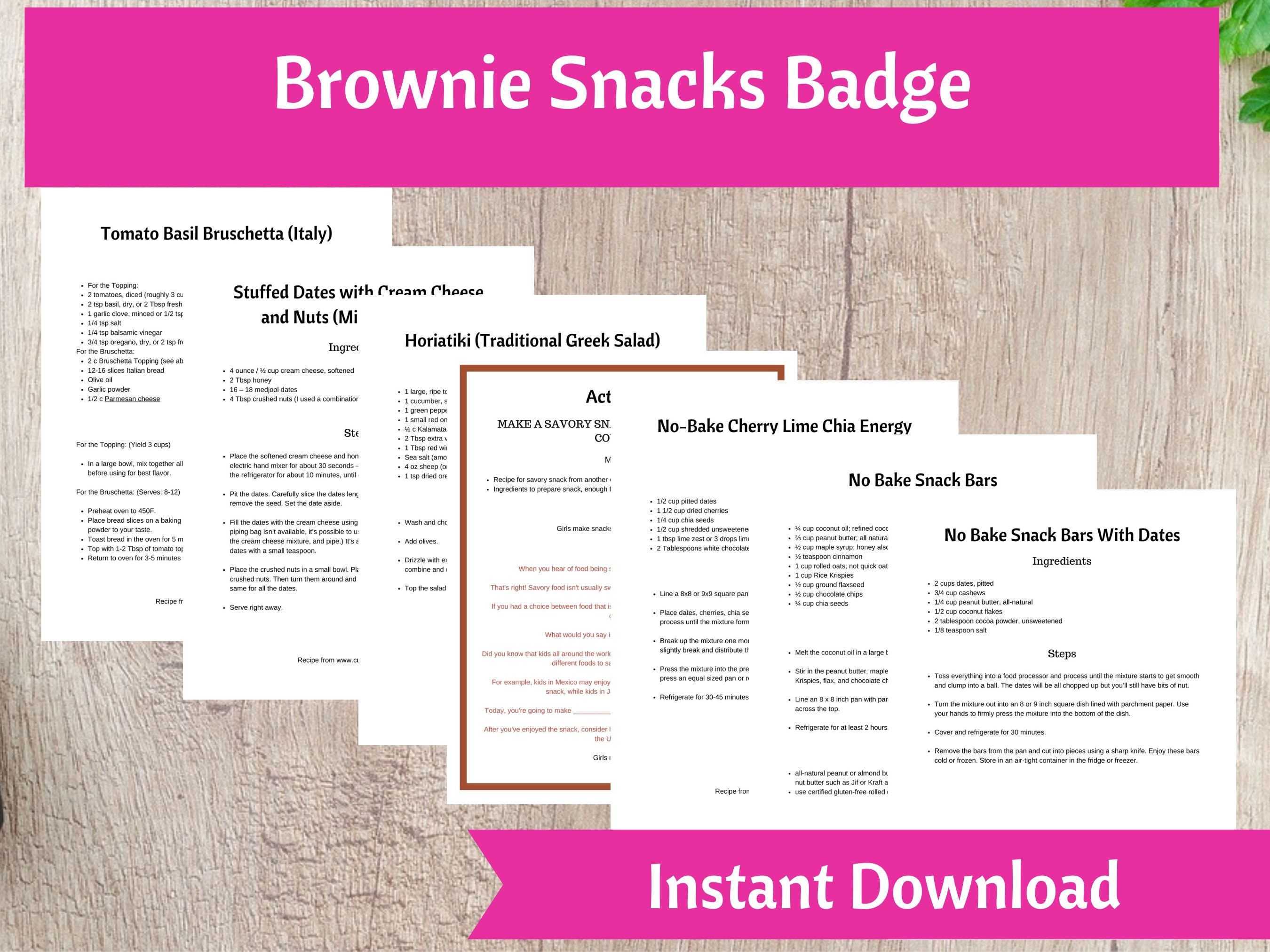 Brownie Snacks Badge Activity Kit Girls Scout Troop Organizer Printable ...