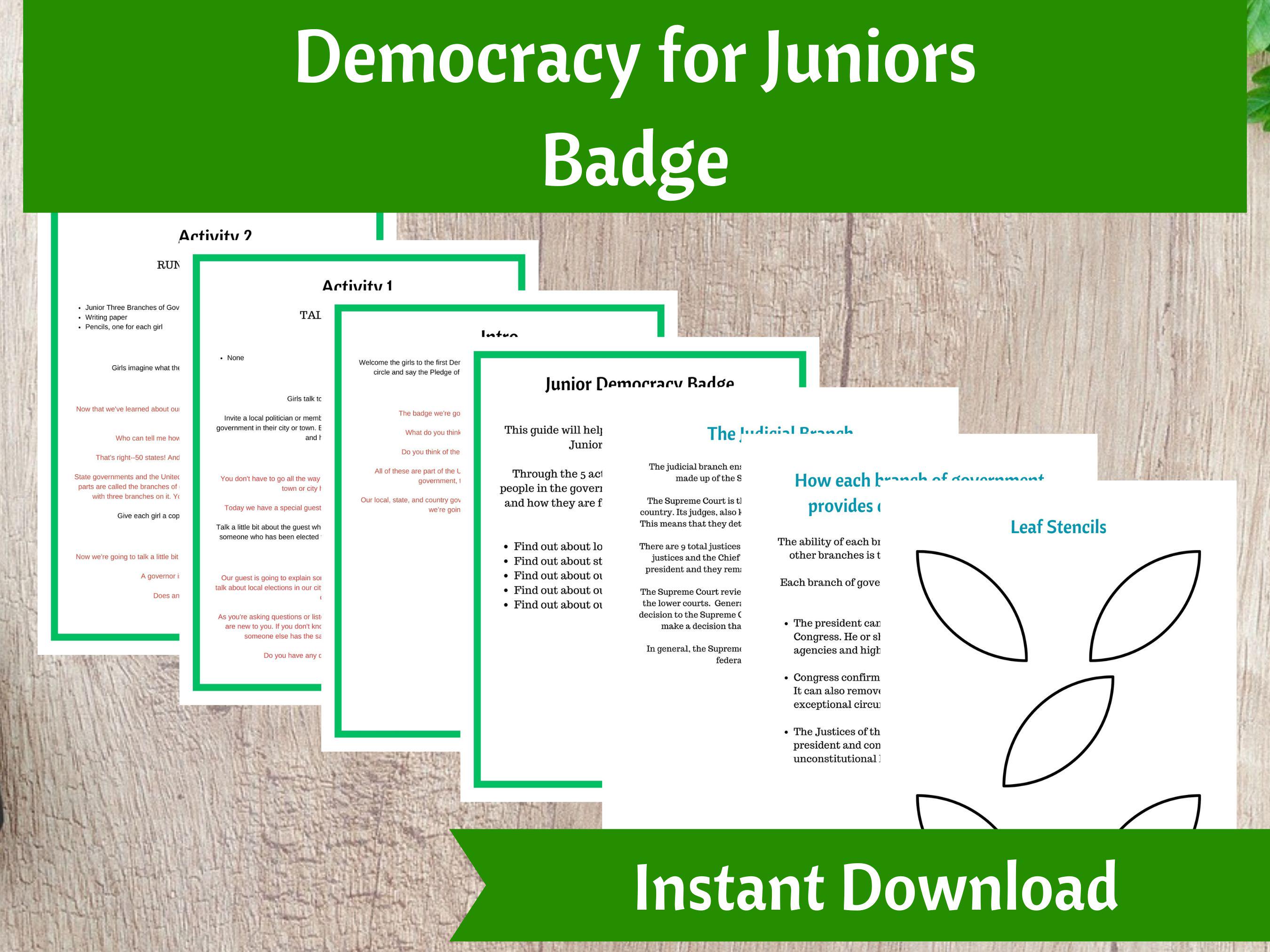 Democracy for Juniors Badge Activity Kit | Girls Scout Troop Organizer ...