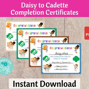 Girl Scout Certificates of Completion Daisy to Cadette Bridging ...
