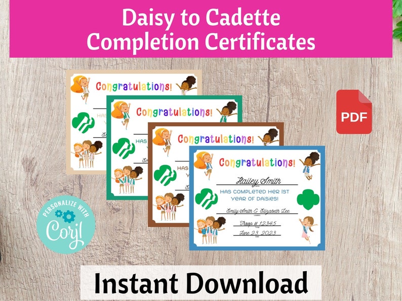 Girl Scout Certificates of Completion Daisy to Cadette Bridging ...