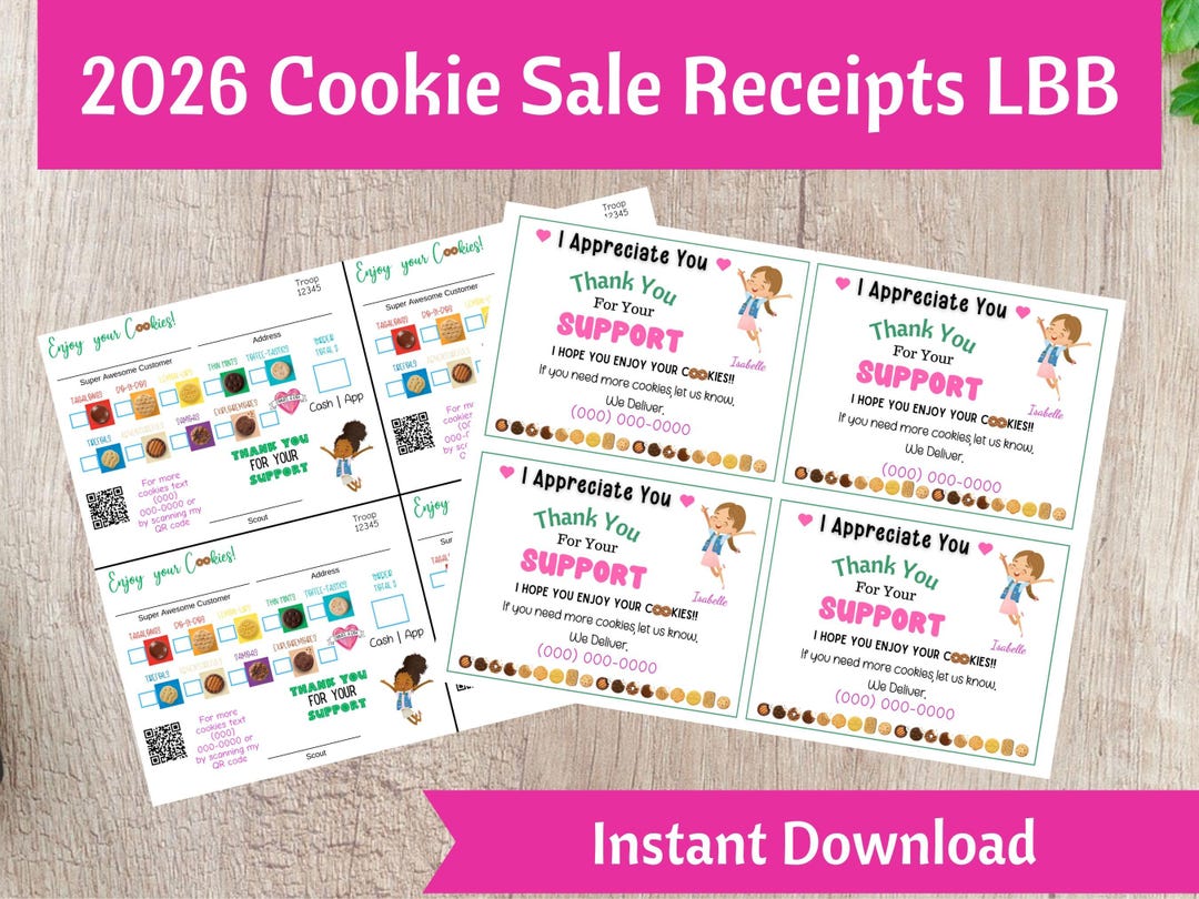 2026 Cookie Sales Receipts LBB | Scout Troop Organizer Printable - Etsy