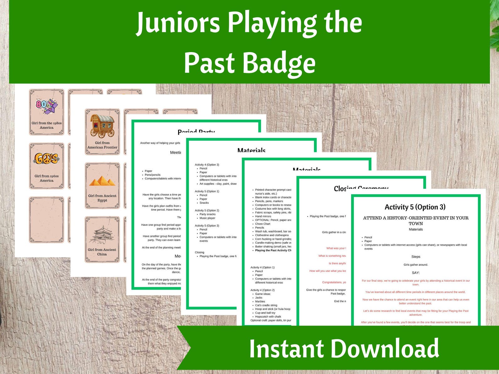 Playing the Past Badge Activity Kit | Girls Scout Troop Organizer ...