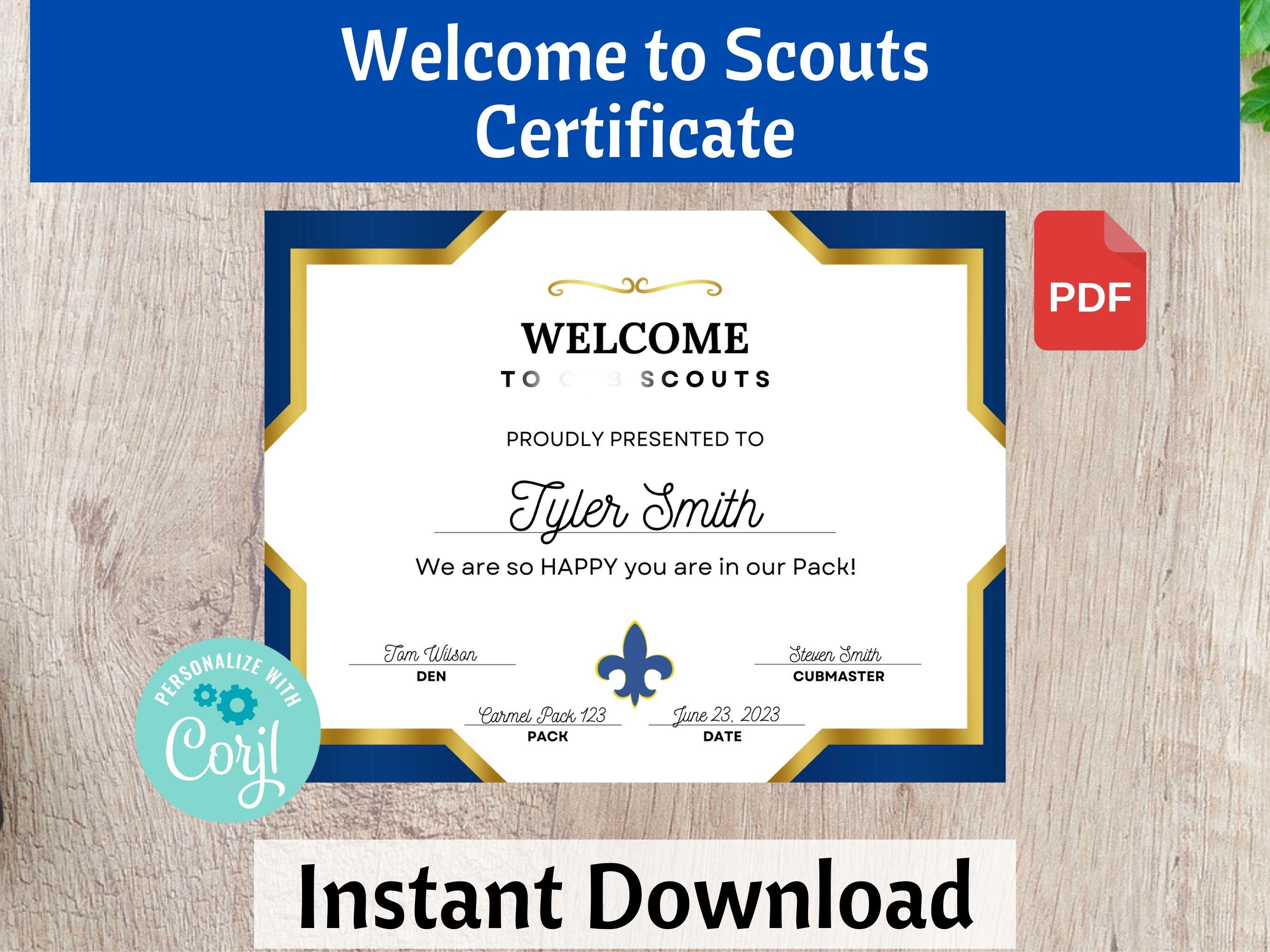 Welcome to Scouts Certificate - Welcome to Pack Certificate - Printable ...