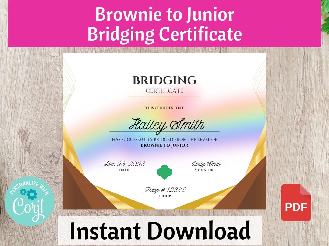 Brownie to Junior Bridging Certificate Scouts Bridging Ceremony ...