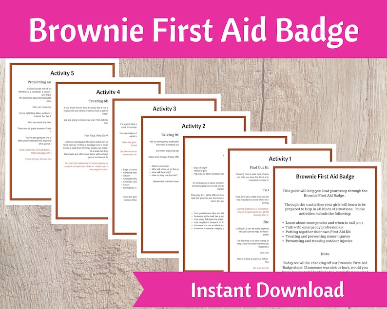Brownie First Aid Badge Activity Kit Girls Scout Troop Organizer ...