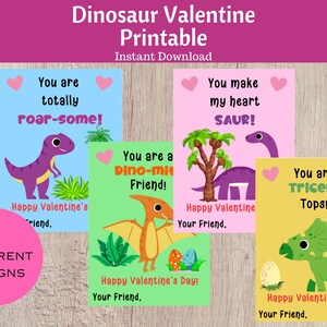Printable Classroom Valentine's Day Cards for Kids | Dinosaur Valentine ...