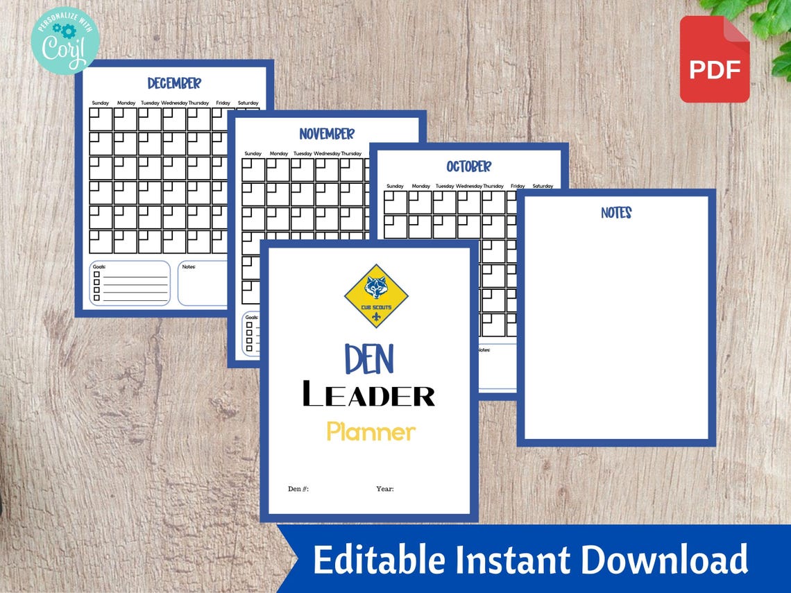 Den Leader Planning Binder | Scout Pack Organizer Printable Cub Master ...