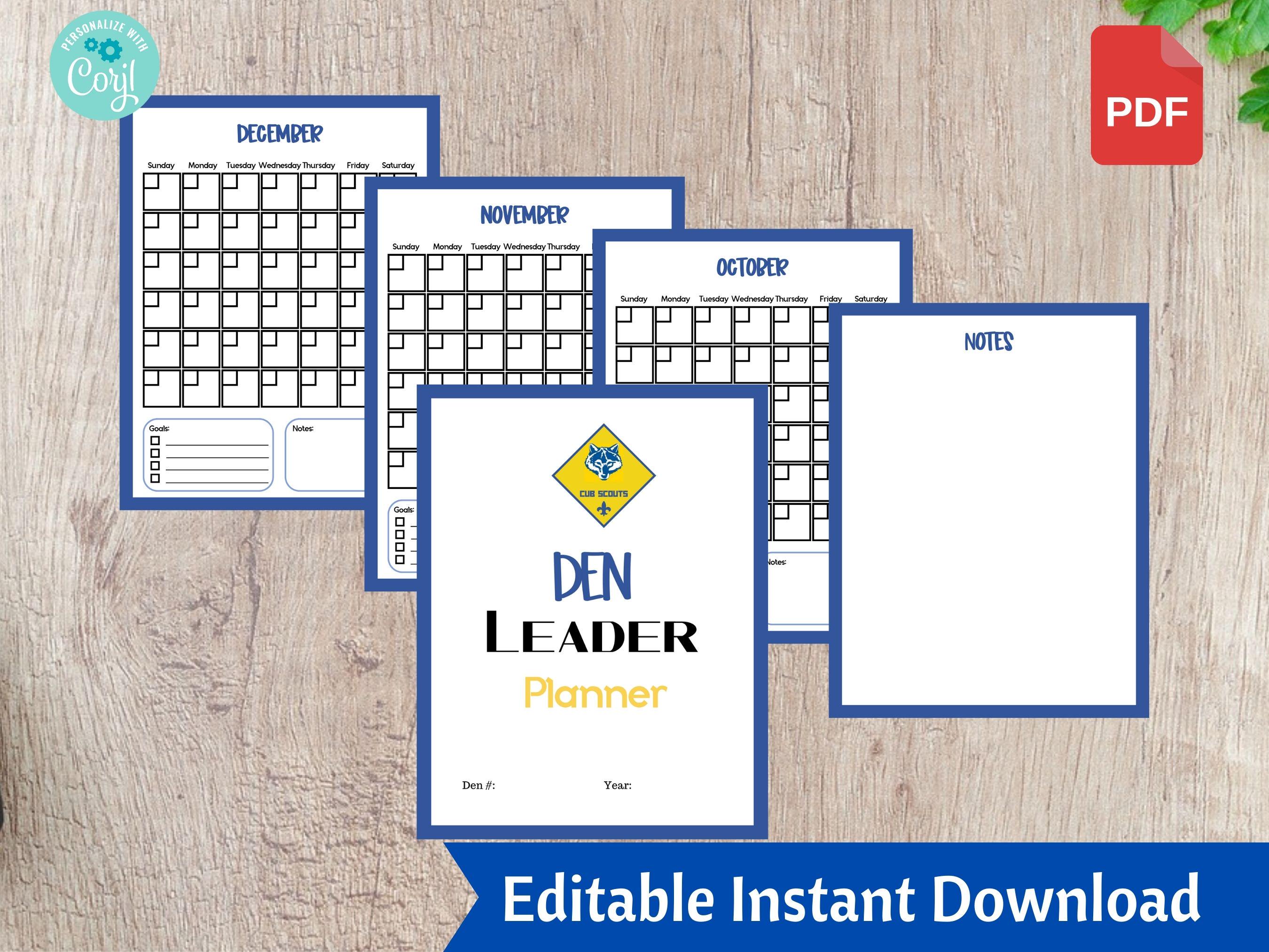Den Leader Planning Binder | Scout Pack Organizer Printable Cub Master ...