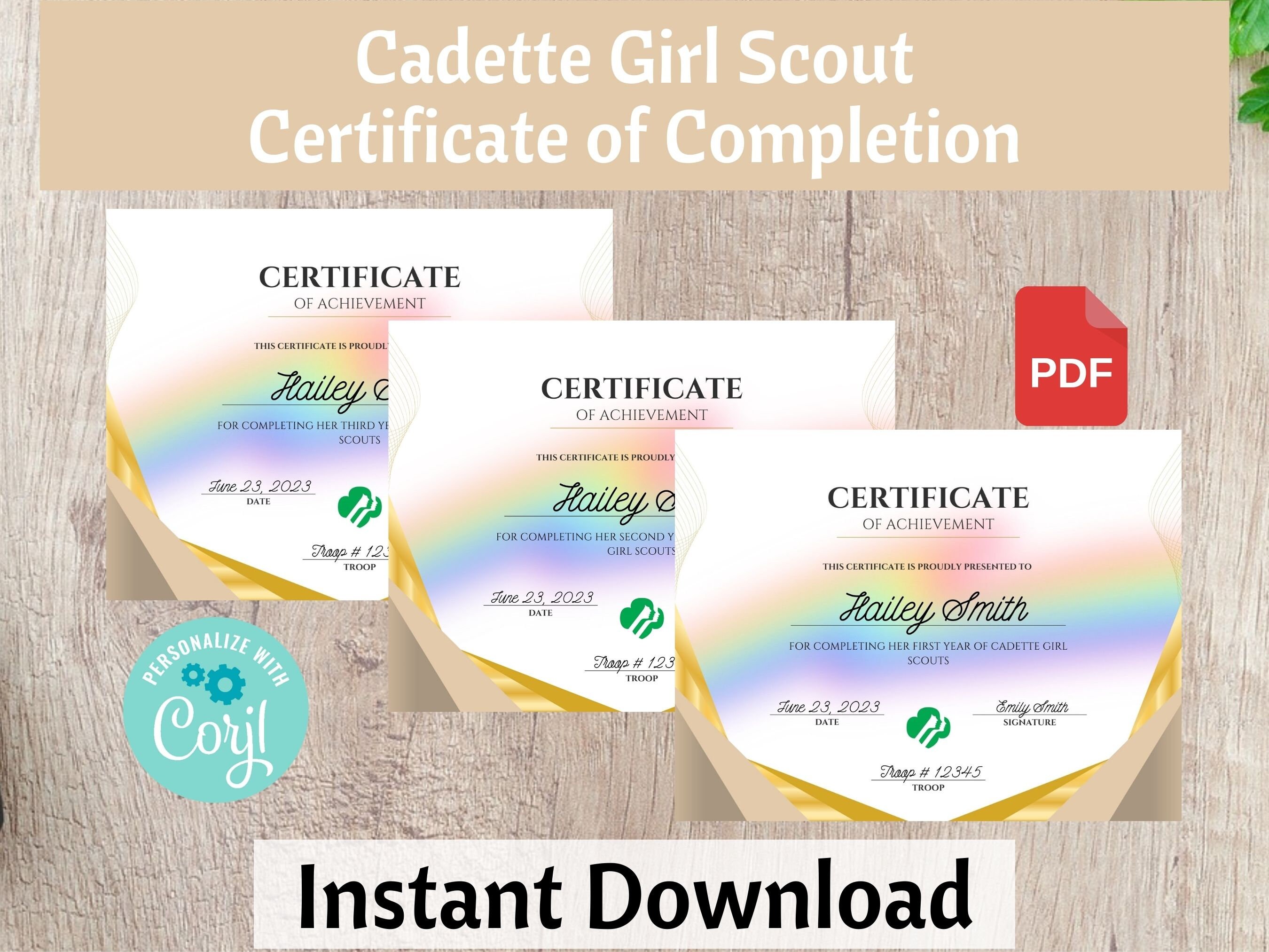 Girl Scout Certificates of Completion Daisy to Ambassador Bridging ...