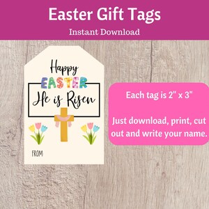 Easter He is Risen Gift Tags Printable | Kids Easter Basket, Printable ...