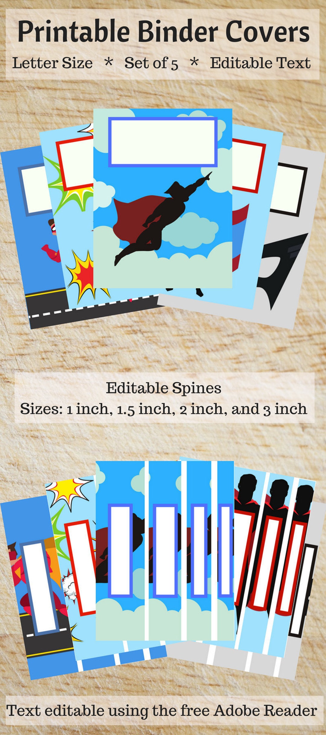 Superhero Printable Binder Covers for School Editable Home Office ...