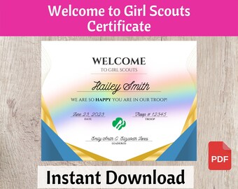 Girl Scouts Welcome Certificate PDF Digital Download - Etsy