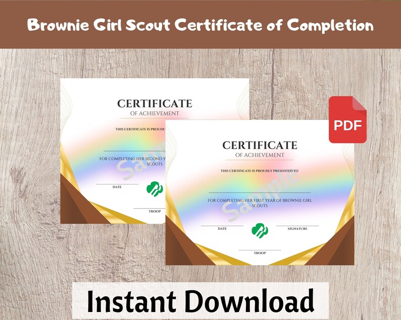 Brownie Girl Scout 1st and 2nd Year Certificate of Completion - Etsy