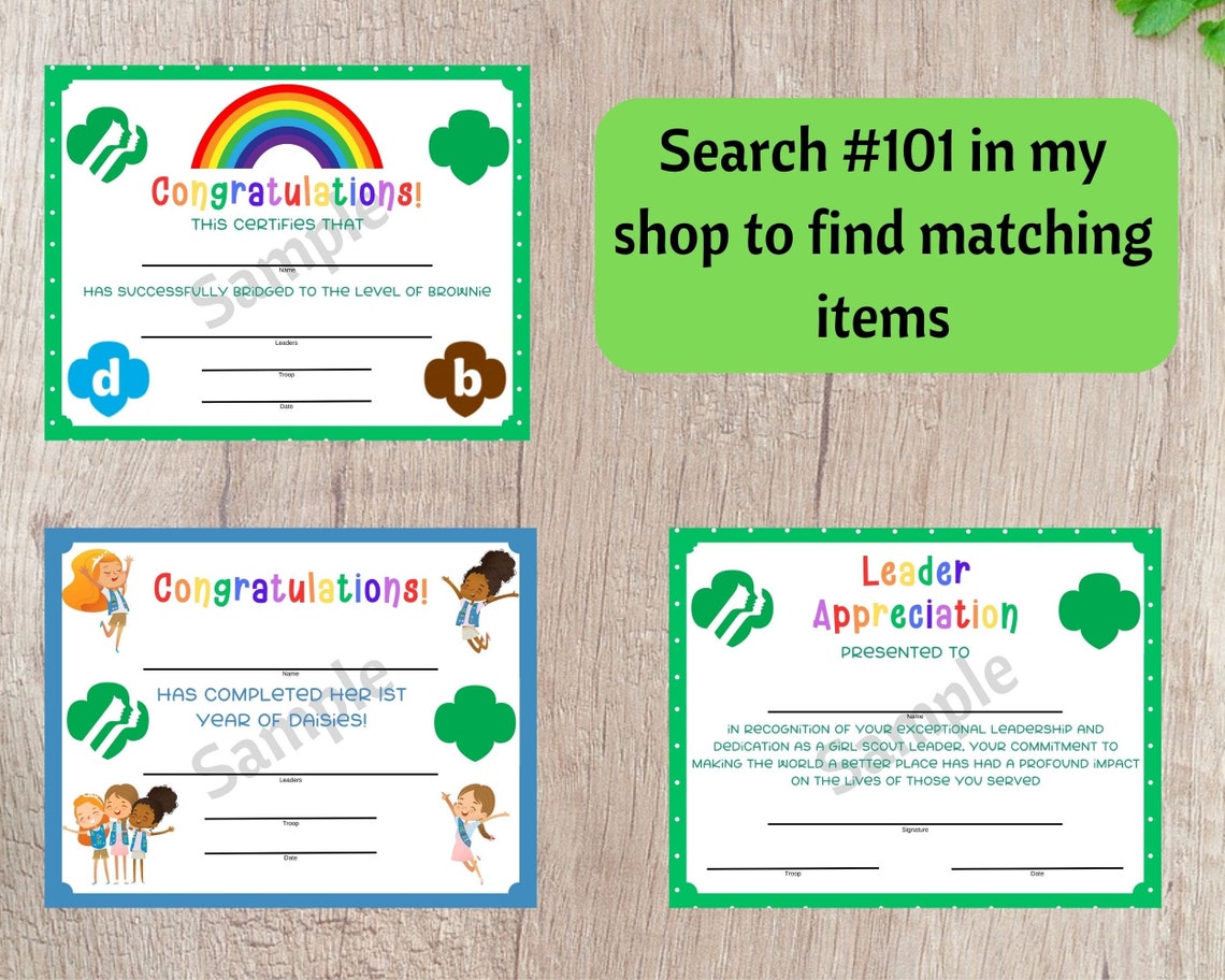 Girl Scout Certificates of Completion Daisy to Cadette Bridging ...