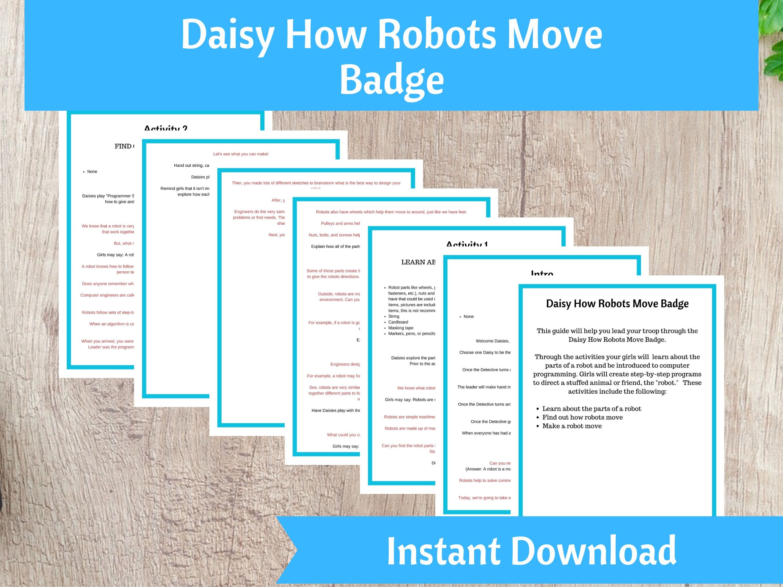 Daisy How Robots Move Badge Activity Kit | Girls Scout Troop Organizer ...