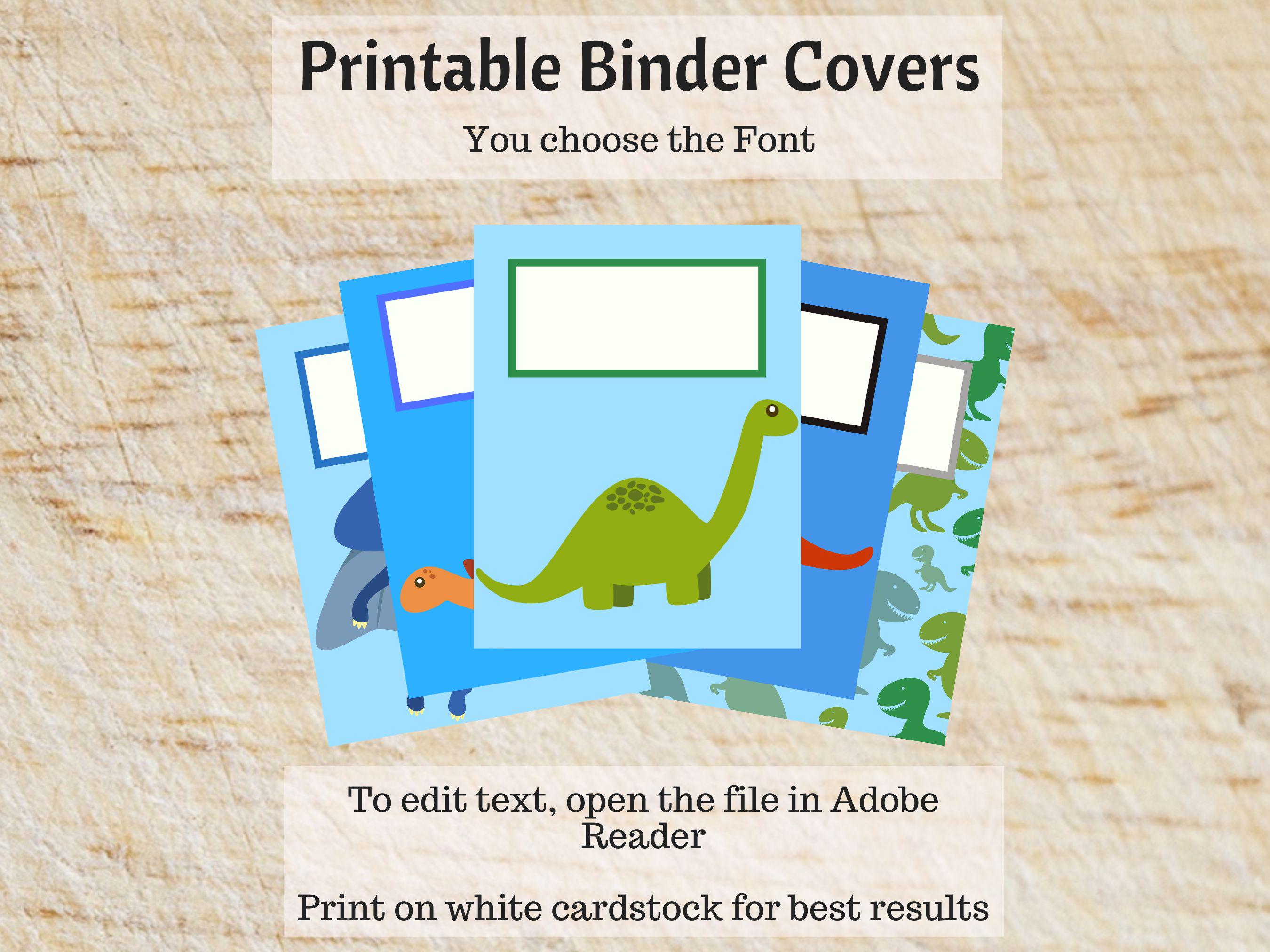 Dinosaur Printable Binder Covers for School Editable Home Office Binder ...