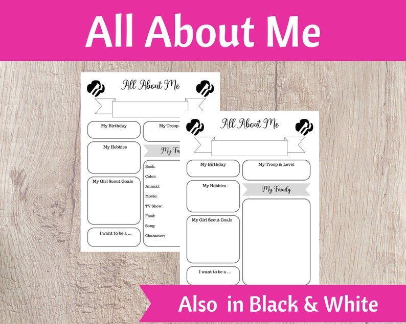 Girl Scout All About Me PDF 2 Versions Color and Black & White ...