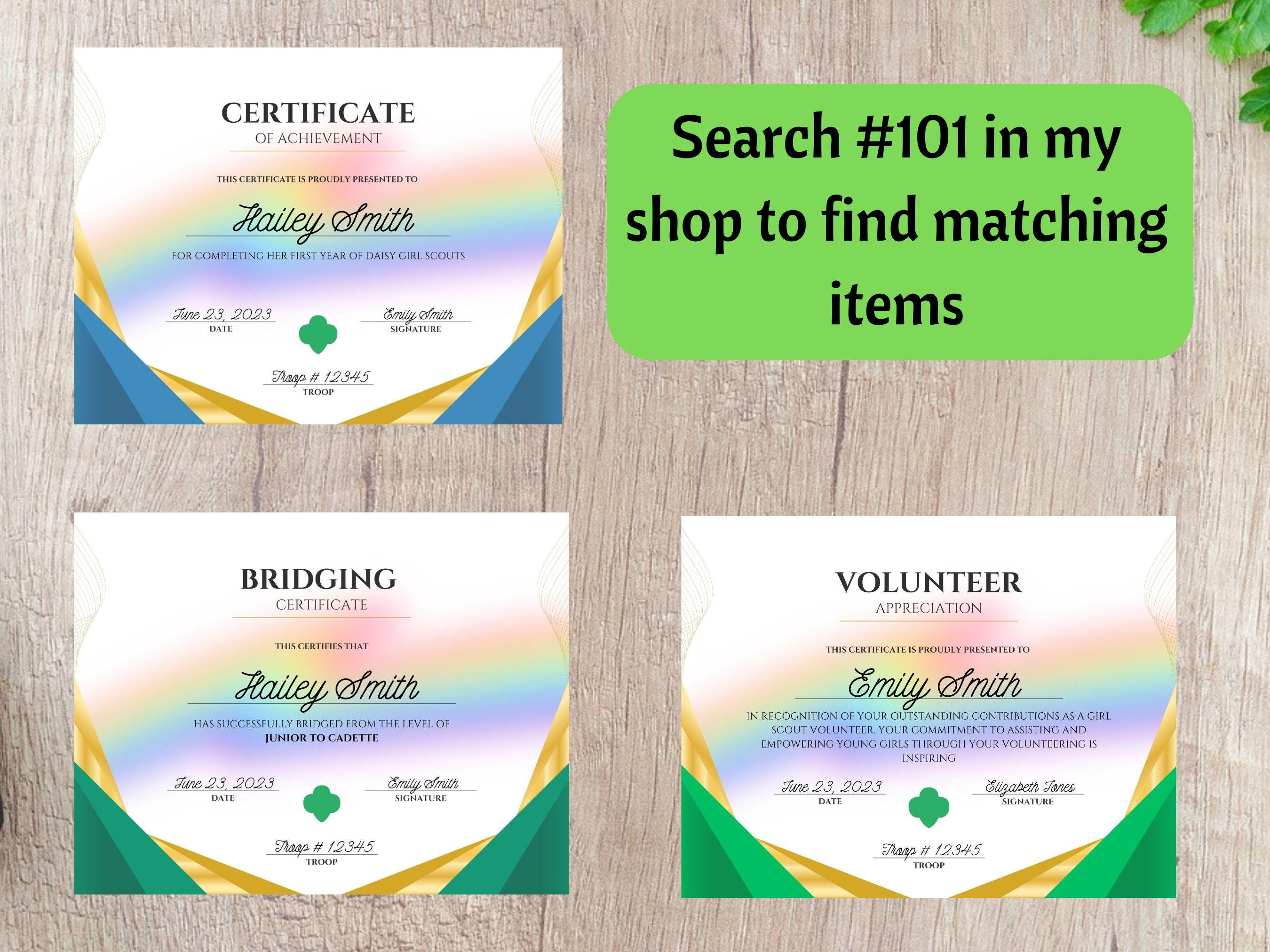 Junior Girl Scout 1st and 2nd Year Certificate of Completion ...