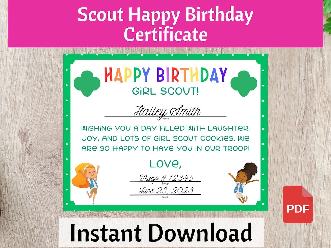 Scout Happy Birthday Certificate - Happy Birthday Troop Multilevel ...