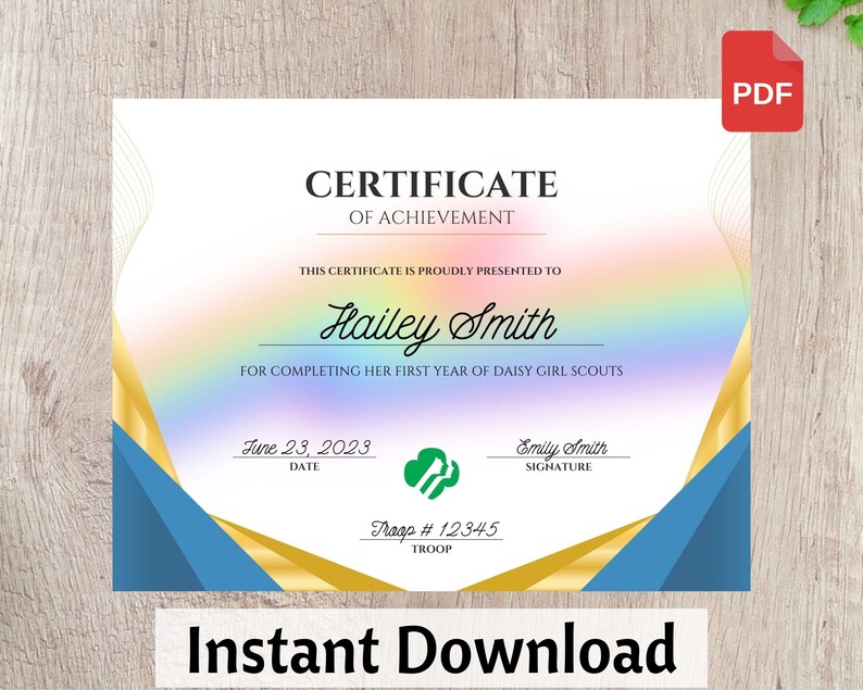 Daisy Girl Scout 1st and 2nd Year Certificate of Completion ...