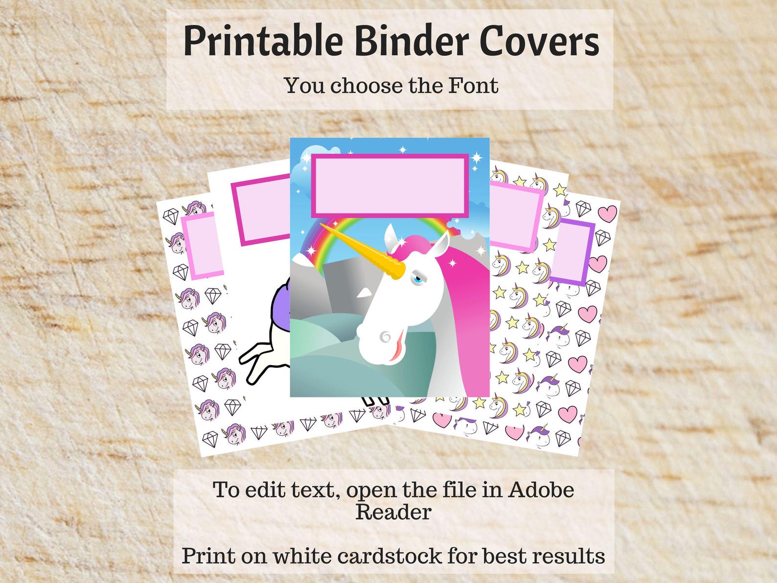 Unicorn Printable Binder Covers for School Editable Home Office Binder ...