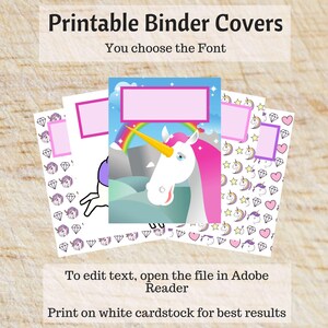 Unicorn Printable Binder Covers for School Editable Home Office Binder ...