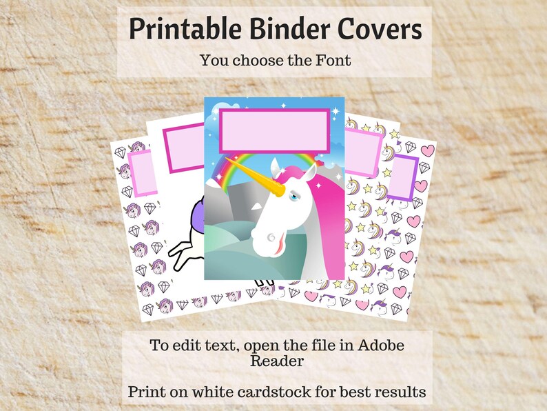 Unicorn Printable Binder Covers for School Editable Home Office Binder ...