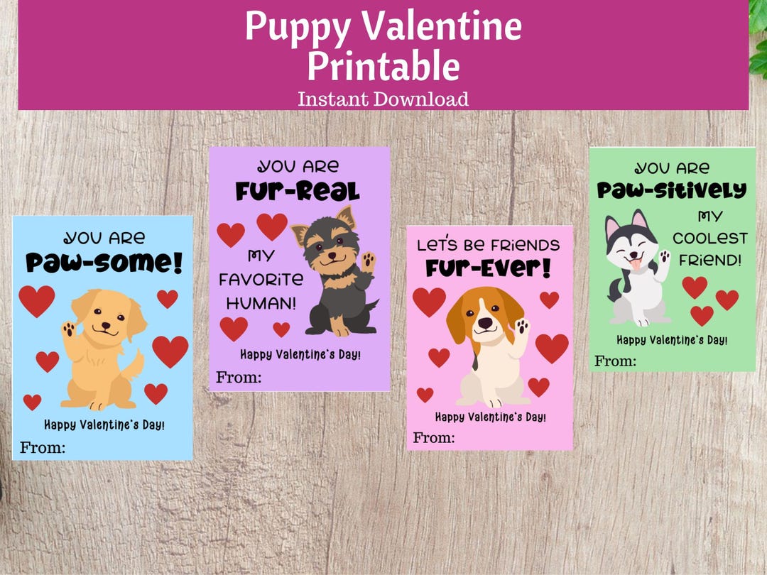 Printable Classroom Valentine's Day Cards for Kids | Puppy Valentine ...