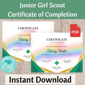 Girl Scout Certificates of Completion - Daisy to Ambassador Bridging ...