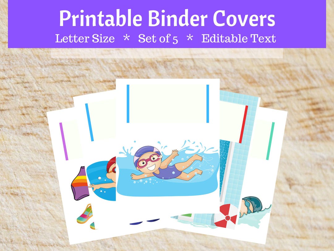 Swimming Printable Binder Covers for School Editable Home Office Binder ...