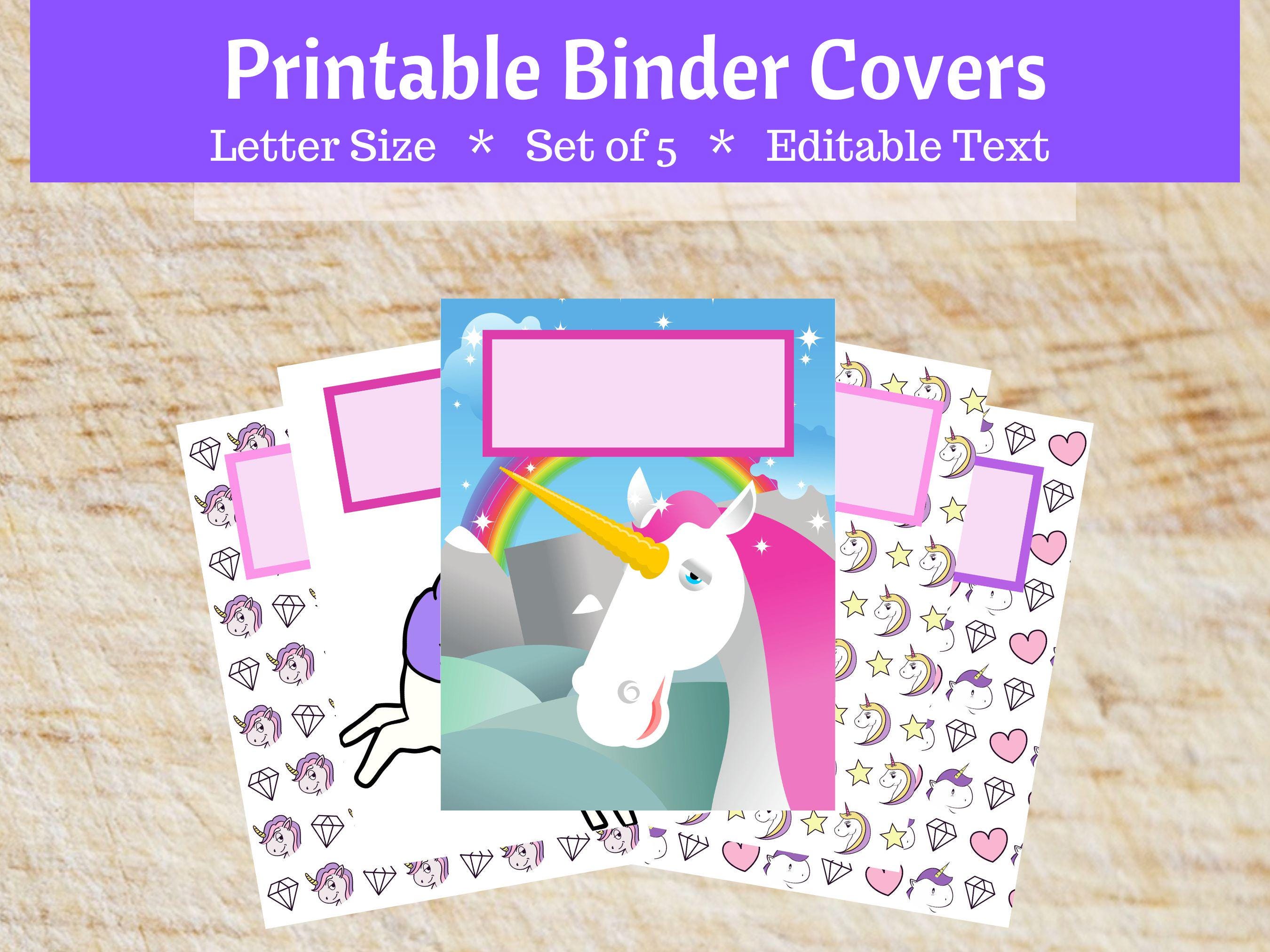 Unicorn Printable Binder Covers for School Editable Home Office Binder ...