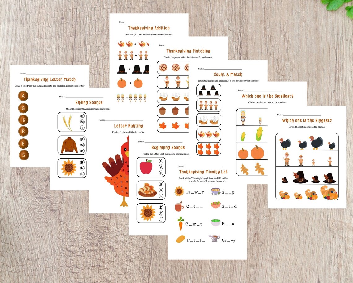 Thanksgiving Math and Phonics Activity Pages - Printable - Instant ...