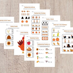 Thanksgiving Math and Phonics Activity Pages - Printable - Instant ...