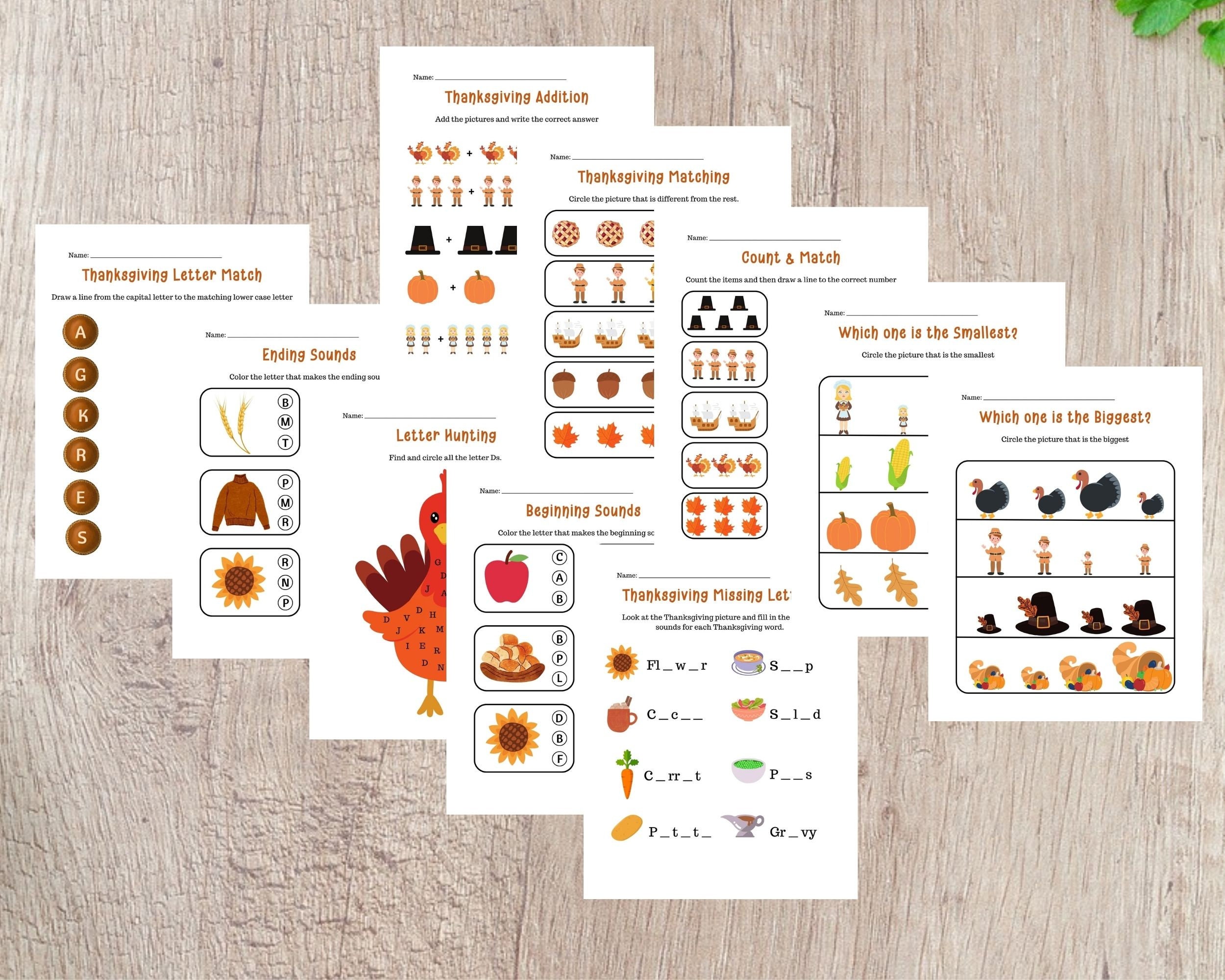 Thanksgiving Math and Phonics Activity Pages - Printable - Instant ...