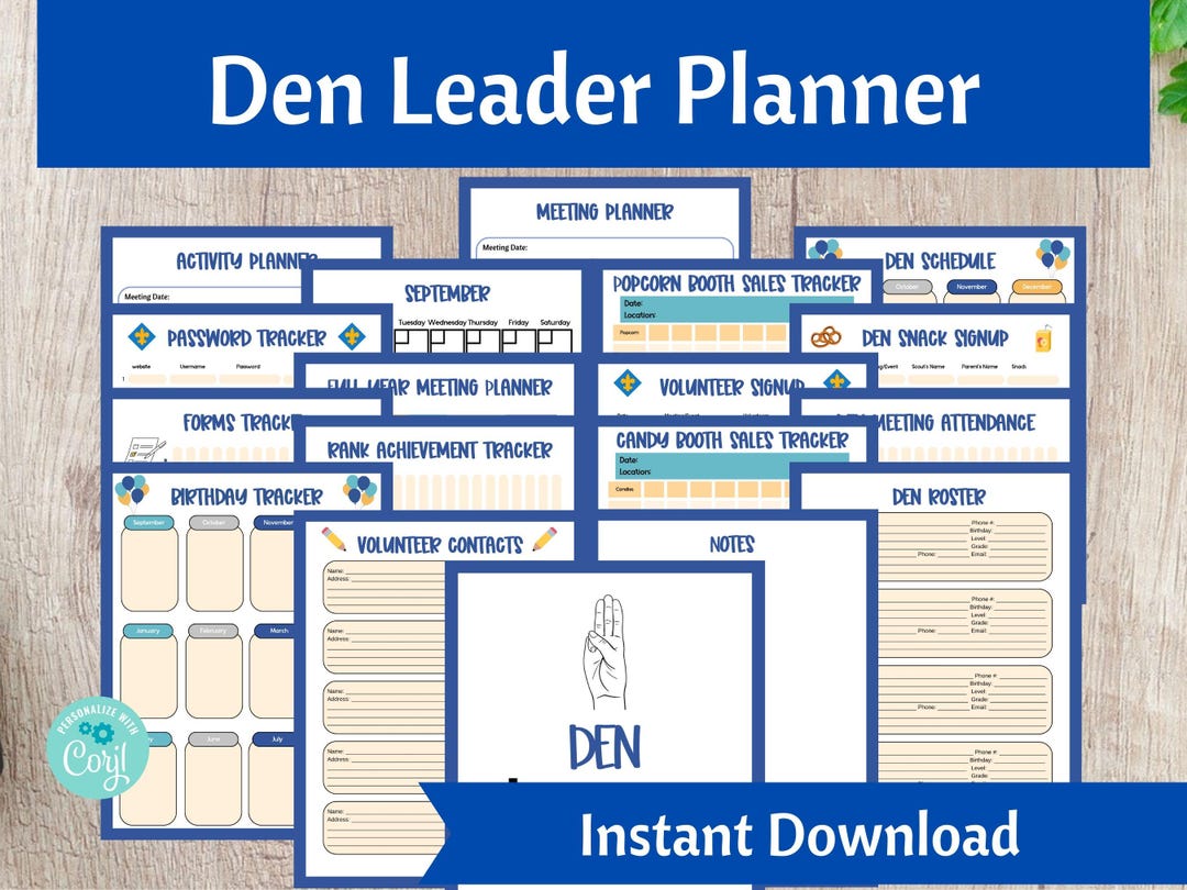 Den Leader Planning Binder | Scout Pack Organizer Printable Cub Master ...