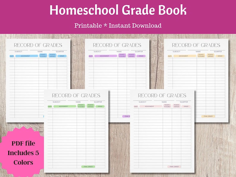 Printable Teacher Grade Book for Homeschool Record of Grades PDF ...