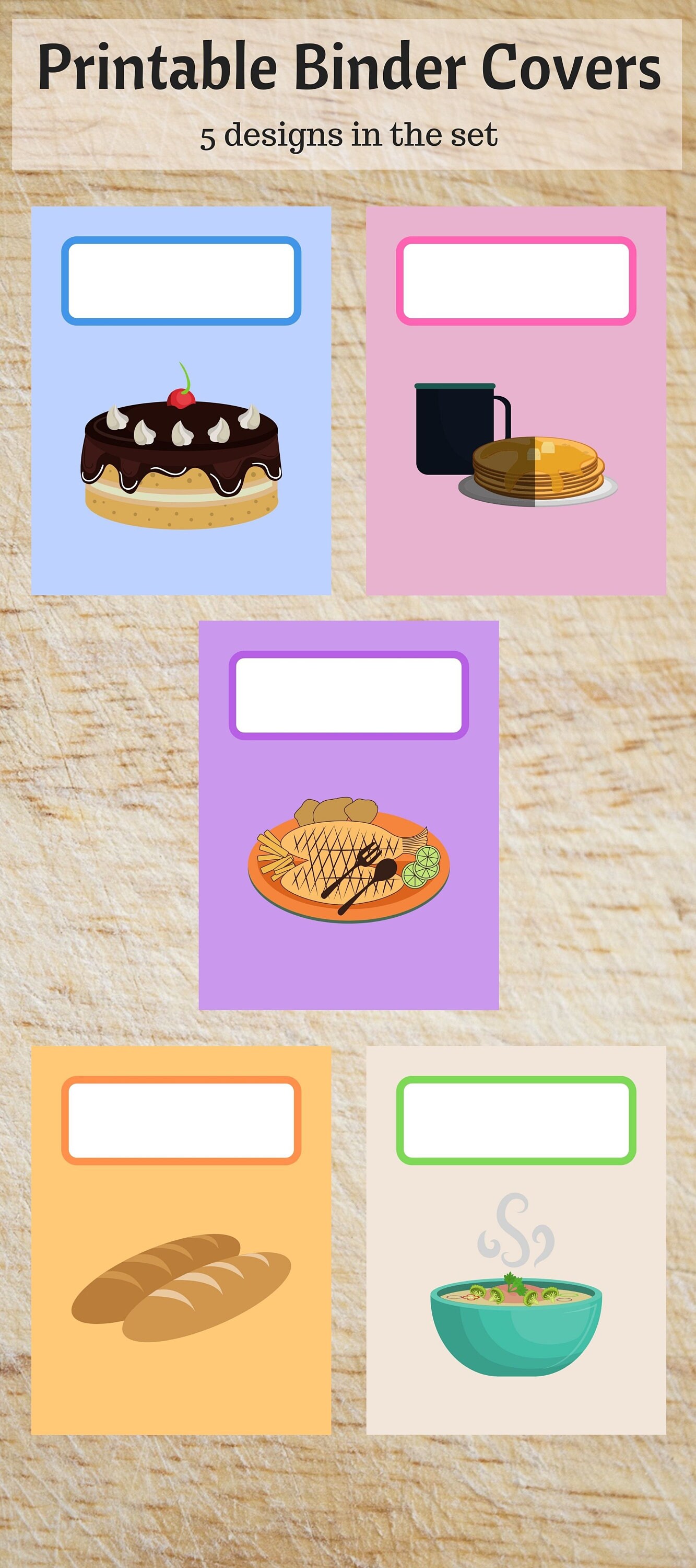 Cooking Printable Binder Covers for School Editable Home Office Binder ...