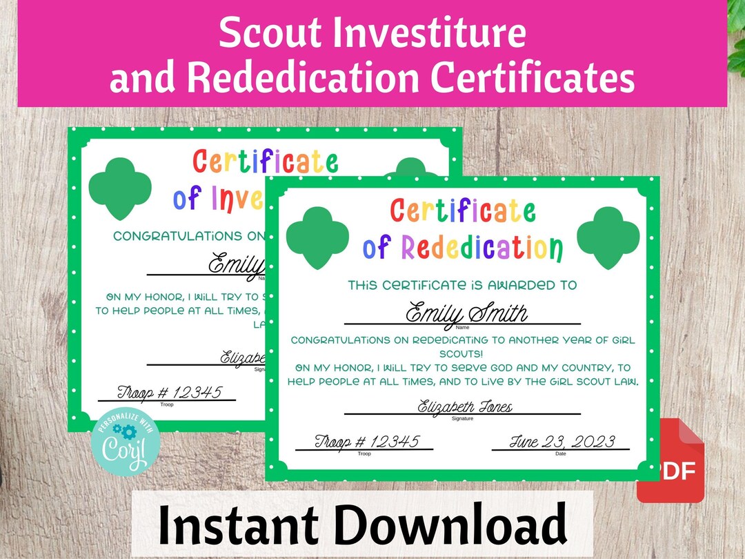 Certificate of Investiture and Rededication - Scouts Bridging Ceremony ...
