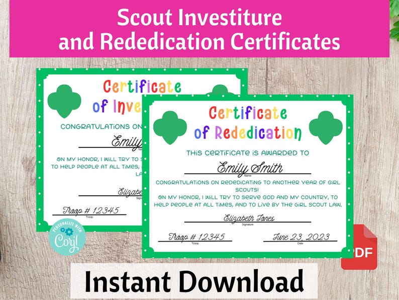 Certificate of Investiture and Rededication - Scouts Bridging Ceremony ...
