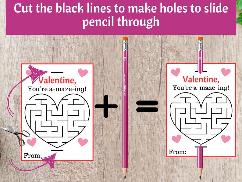 Printable Classroom Valentine's Day Cards for Kids Pencil and Maze ...