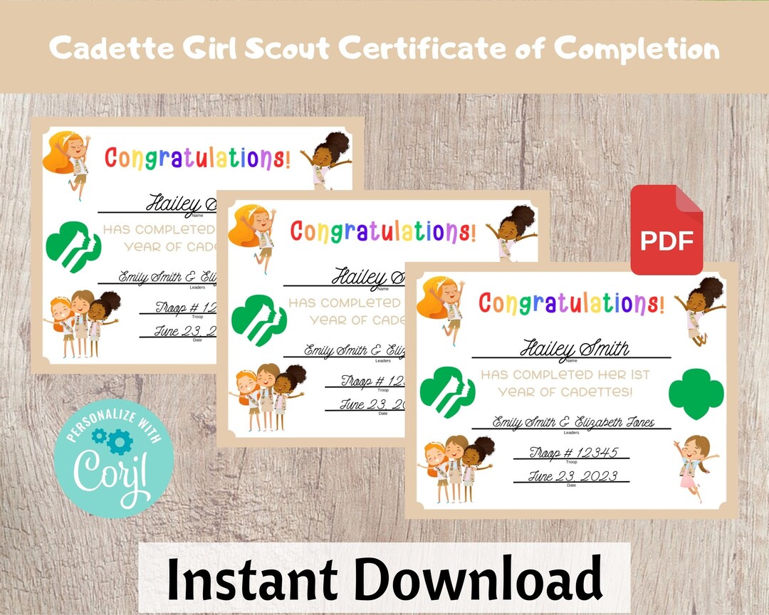 Cadette Girl Scout 1st 2nd and 3rd Year Certificate of - Etsy
