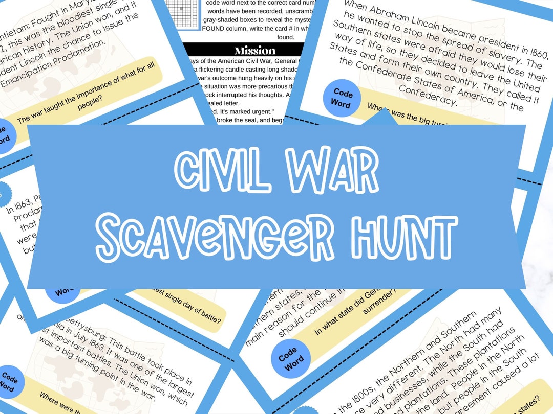 Civil War Classroom Activity - Civil War Scavenger Hunt Game ...