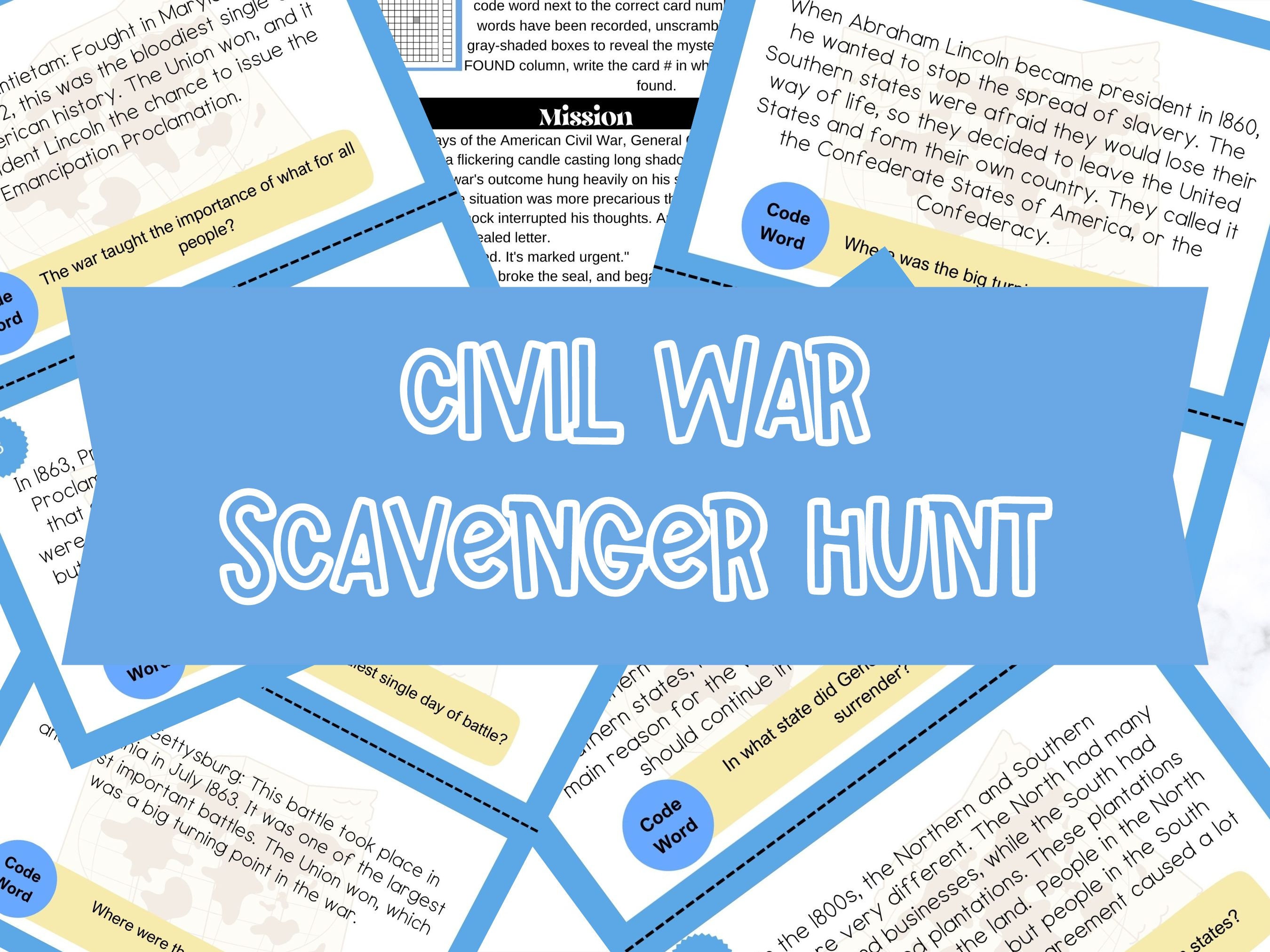 Civil War Classroom Activity - Civil War Scavenger Hunt Game ...