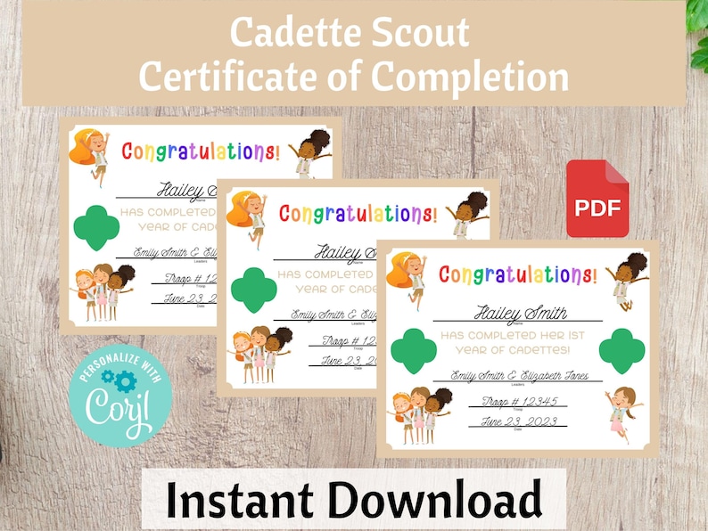 Cadette Scout 1st, 2nd and 3rd Year Certificate of Completion ...