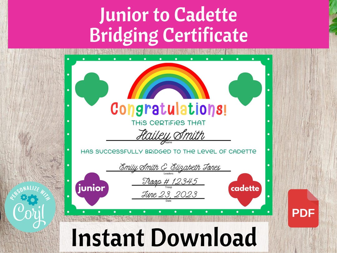 Junior to Cadette Bridging Certificate Scouts Bridging Ceremony ...