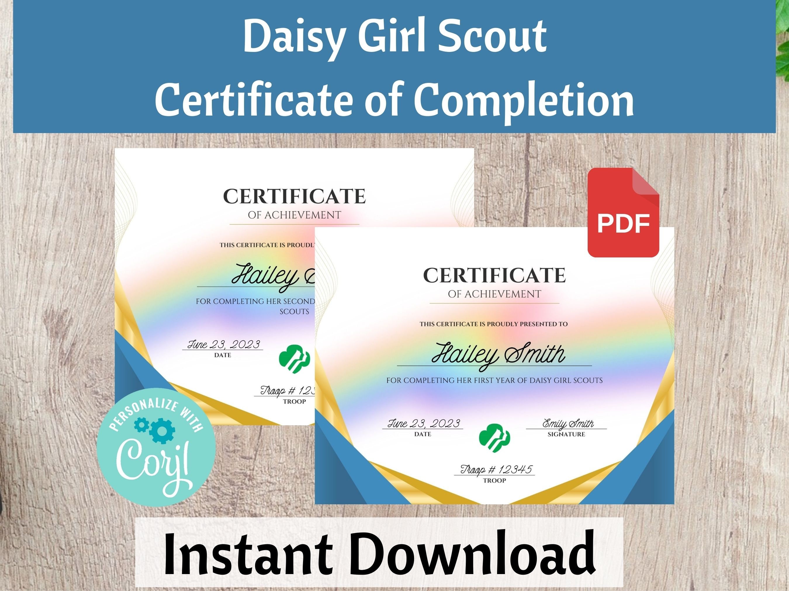 Girl Scout Certificates of Completion Daisy to Ambassador Bridging ...