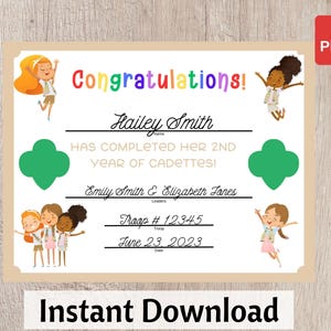 Cadette Scout 1st, 2nd and 3rd Year Certificate of Completion ...