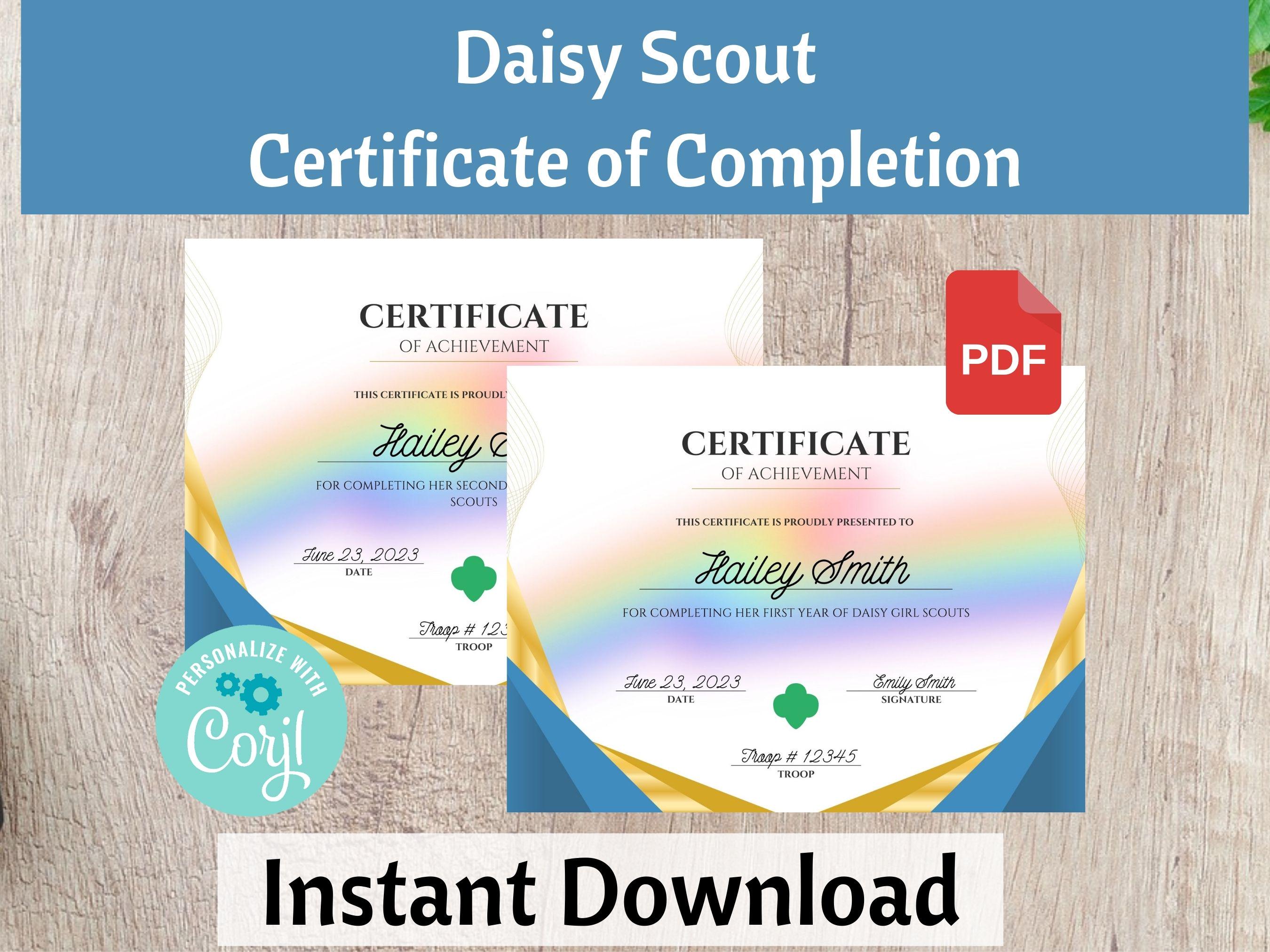 Daisy Girl Scout 1st and 2nd Year Certificate of Completion ...