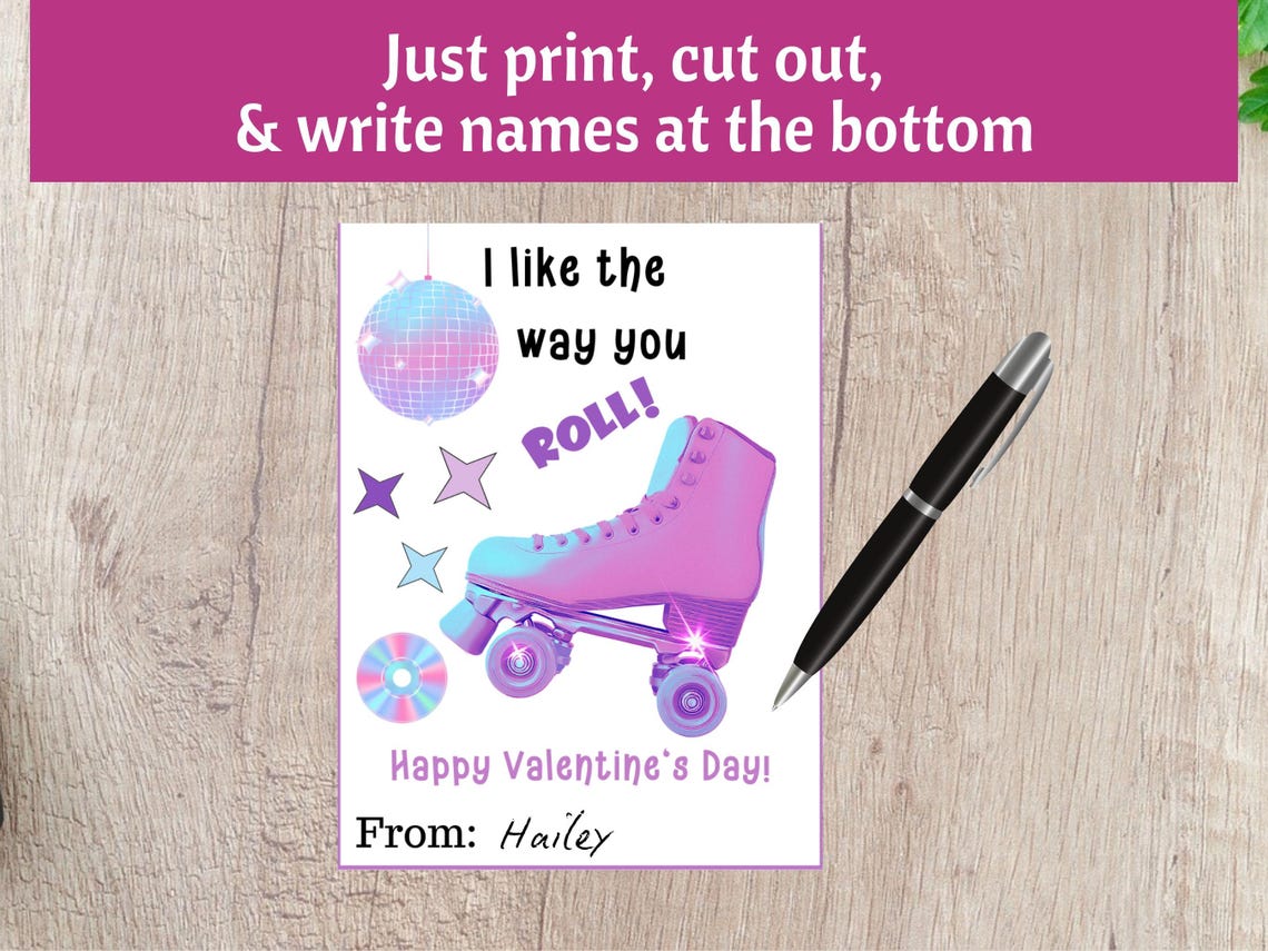 Printable Classroom Valentine's Day Cards for Kids Roller Skate ...