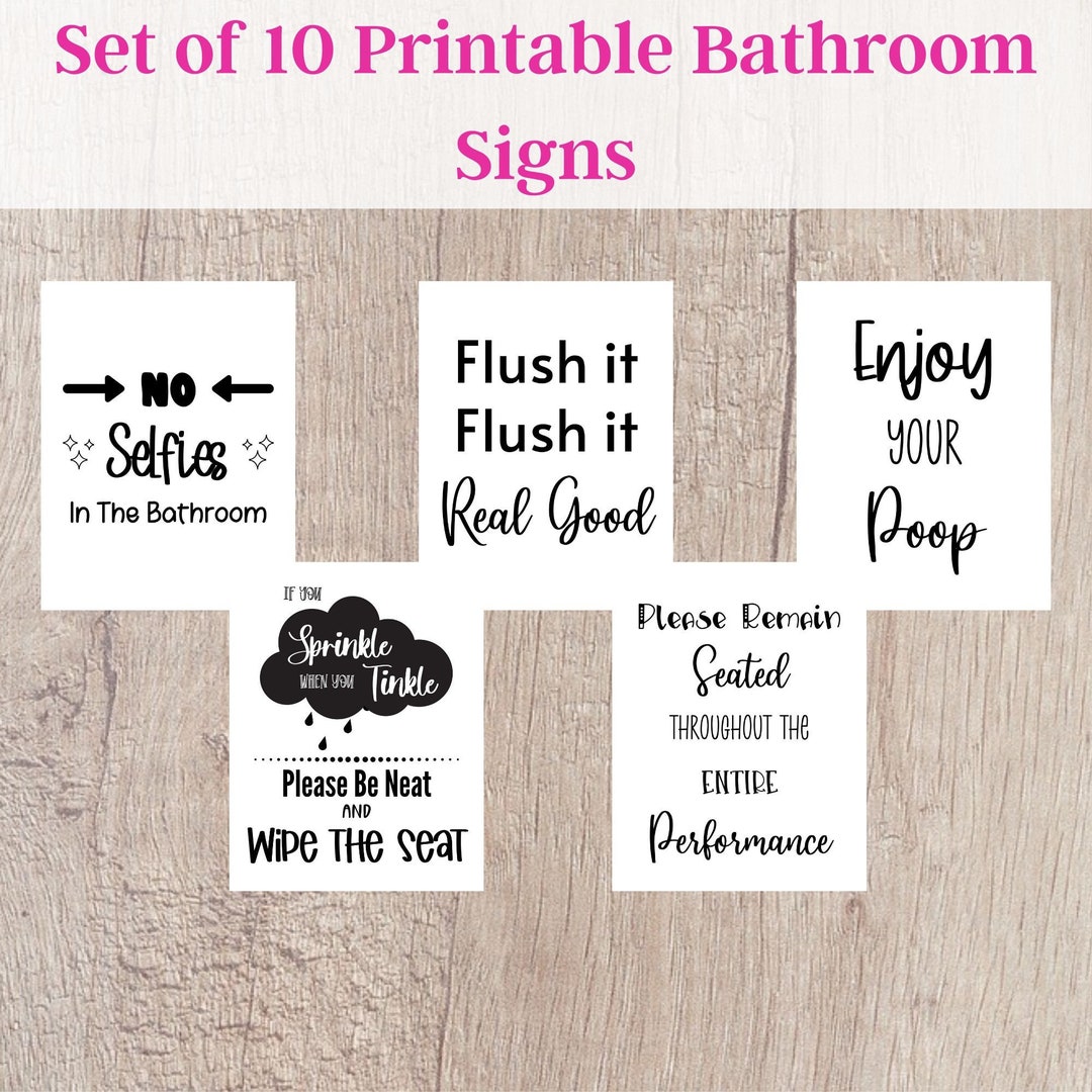 Set of 10 Printable Bathroom Signs, Fun Wall Art, INSTANT Download ...